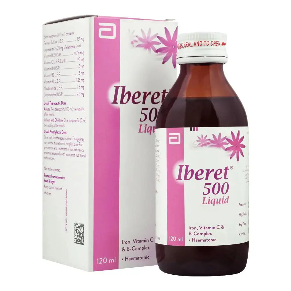 Iberet 500 Syrup 120ml Iron & Multivitamin Supplement - Derma.pk